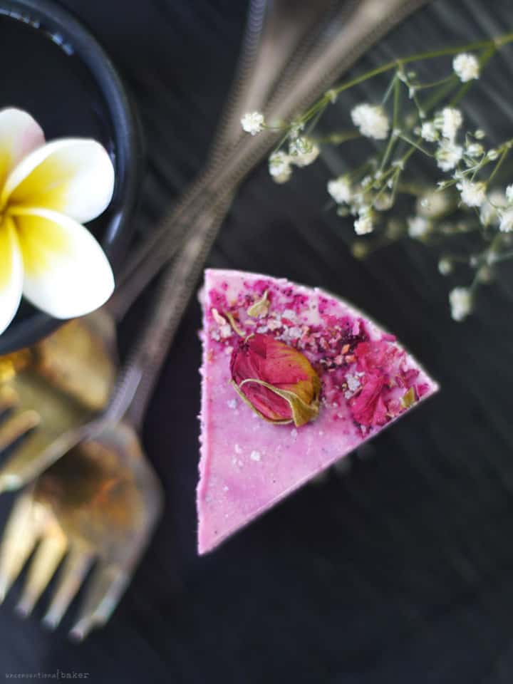 Pink Pitaya and Rose Cheesecake (Vegan, Gluten-Free, Paleo)