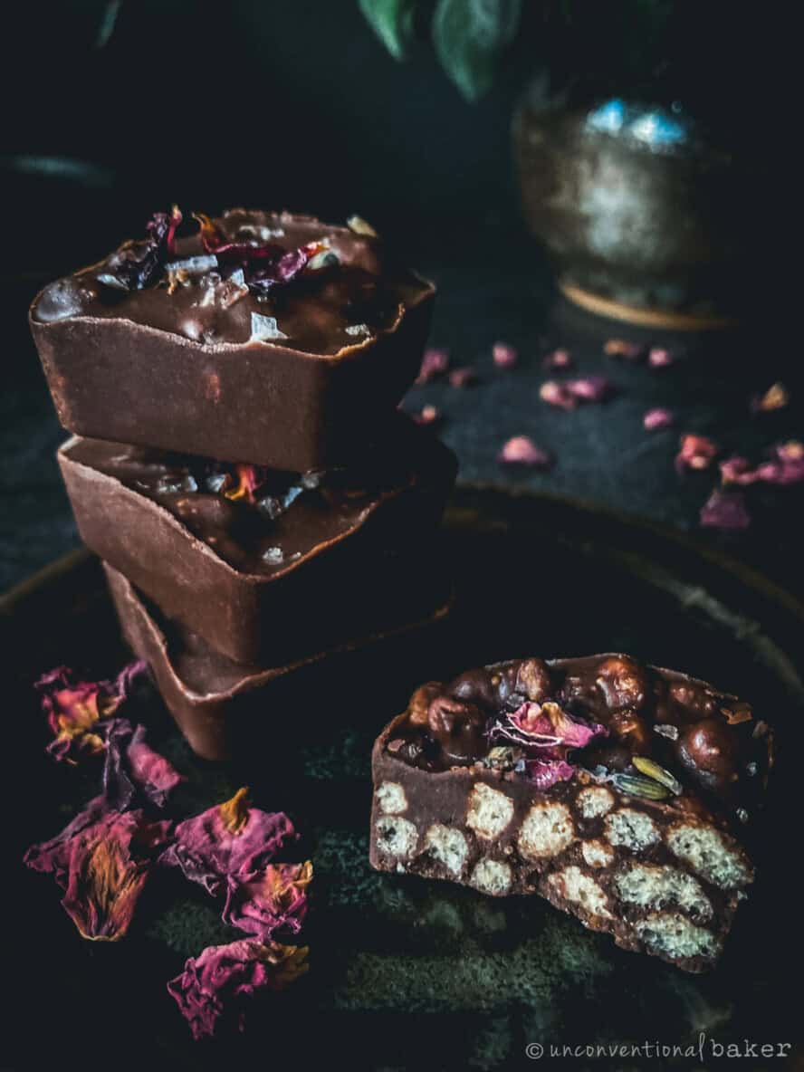 Floral Crunchy Chocolate Bites (Vegan, Gluten-Free)