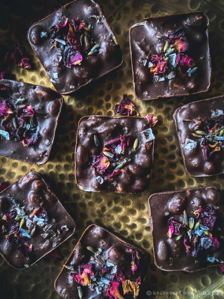 Floral Crunchy Chocolate Bites (Vegan, Gluten-Free)
