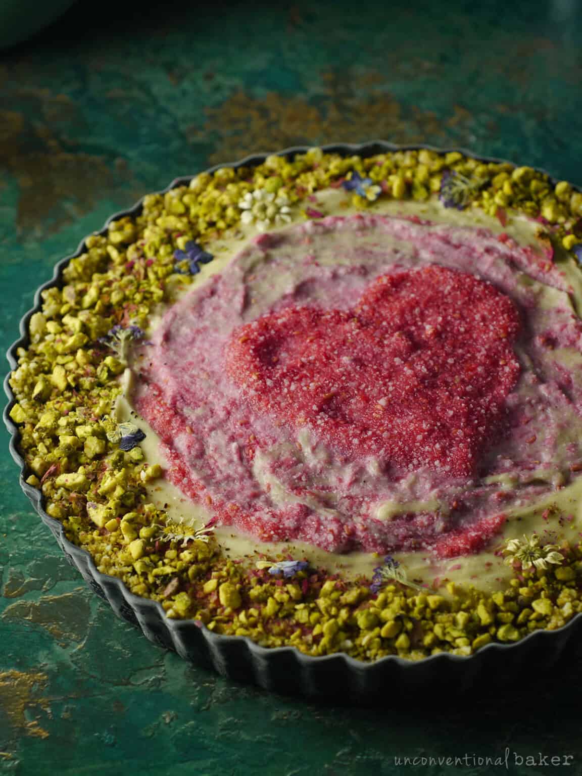 No-Bake Raspberry Pistachio Tart (Vegan, GF)