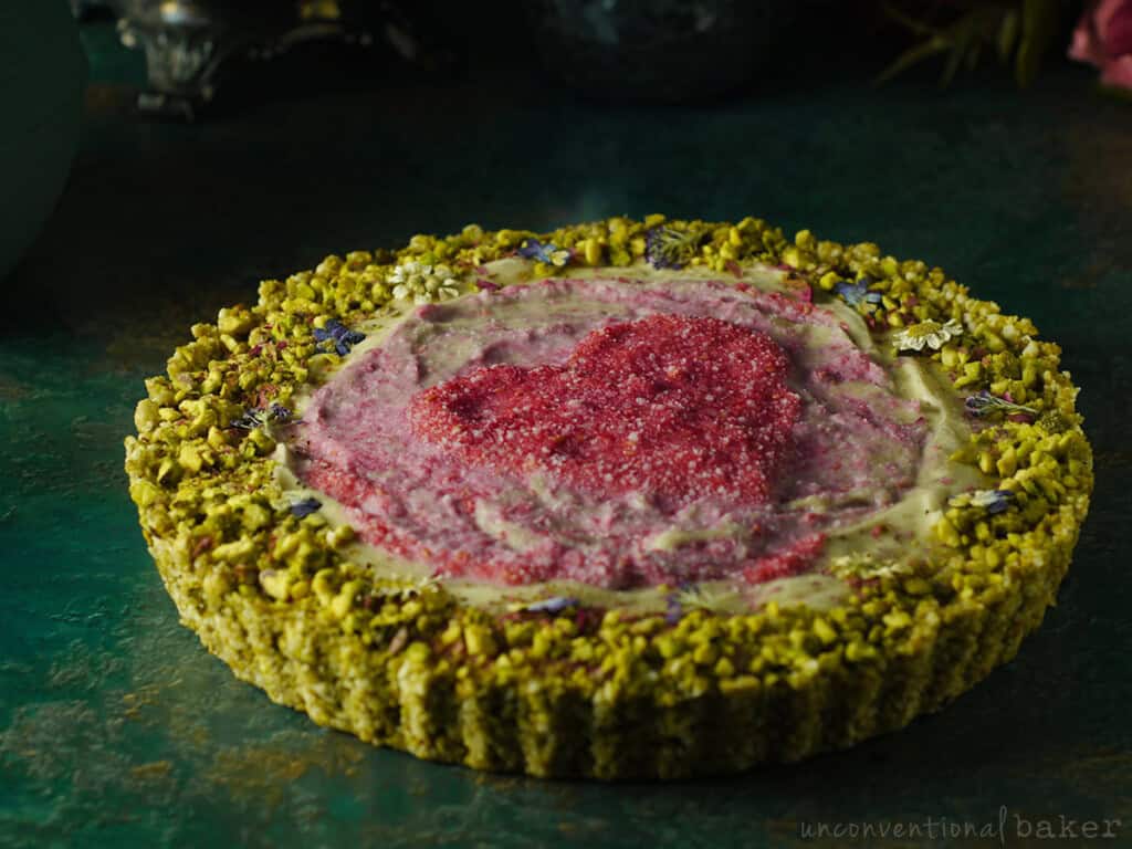 No-Bake Raspberry Pistachio Tart (Vegan, GF)