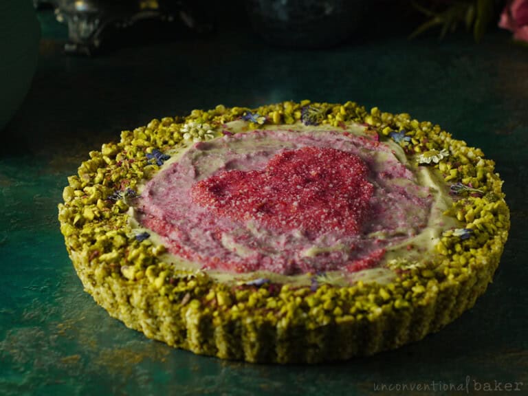 No-Bake Raspberry Pistachio Tart (Vegan, GF)